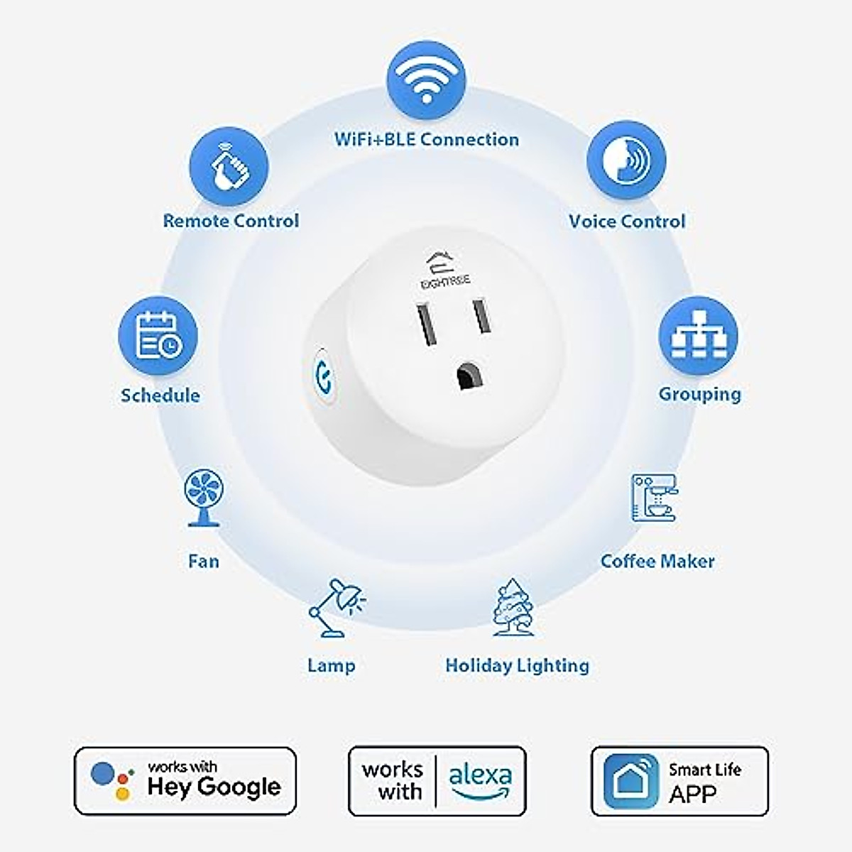 EIGHTREE Smart Plug, Smart Home WiFi Outlet Compatible with Alexa & Google Home, Alexa Smart Socket with Remote Control & Timer Function, 2.4GHz WiFi Only