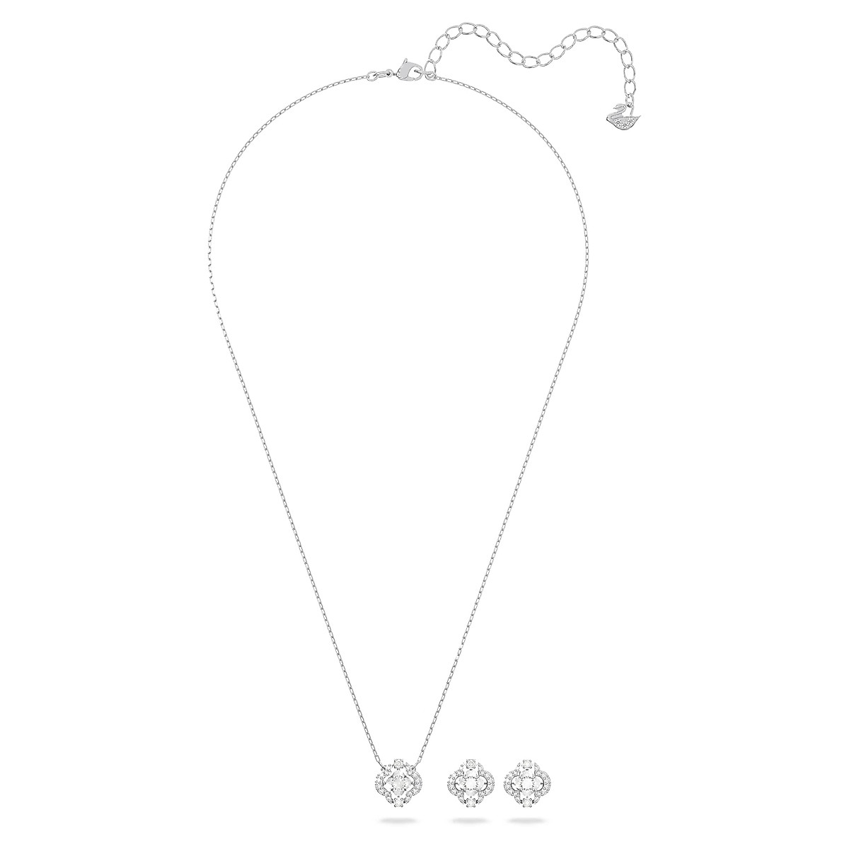SWAROVSKI Sparkling Dance Set, Necklace and Stud Pierced Earrings Set with White Crystal and Matching Pavé on a Rhodium Finish Setting, Part of the Sparkling Dance Collection