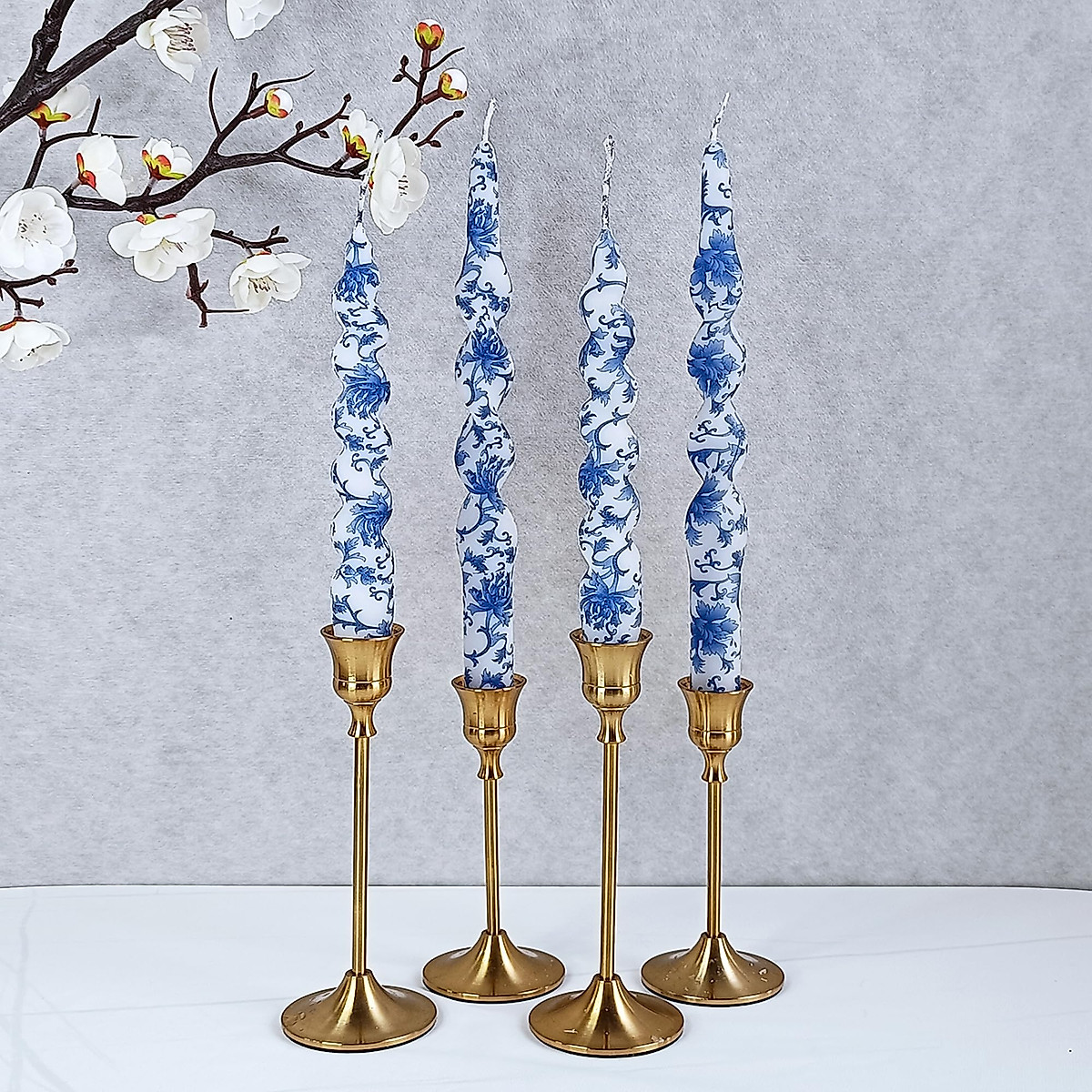 Floral Candlesticks Spiral Taper Candles - Gedengni Set of 2 Blue and White Twisted Candlesticks 10 Inches Long Candle Sticks Colorful Tapered Candles for Household Dinner Wedding Party (1D2T-BLUWHT)