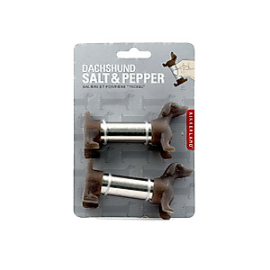 Kikkerland Dachshund Salt and Pepper Shakers, Brown/Silver
