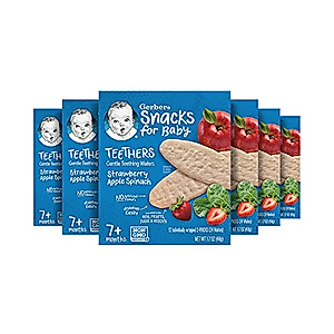 Gerber Snacks for Baby Teethers, Gentle Teething Wafers, Strawberry Apple Spinach, 1.7 Ounce, 12 Count Box (Pack of 6)