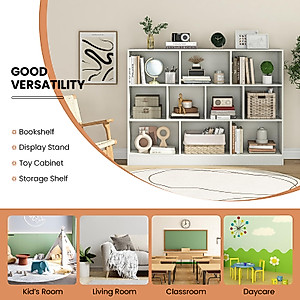 Costzon Montessori Shelf, 10-Section Toy Storage Organizer for Books Toys, 3 Tier Wooden Storage Cabinet, Kids Bookshelf for Playroom, Preschool, Classroom, Daycare (White)