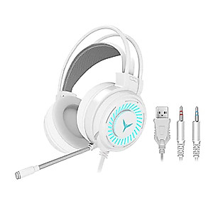 Kokiya Gaming Headset with Microphone, LED Light, PC Headset with 4D Stereo, White