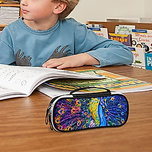 Colorful Peacock Printed Pencil Case Bag Stationery Pouch with Handle Portable Makeup Bag Desk Organizer