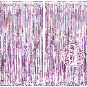 BRAVESHINE Pink Glitter Tinsel Foil Fringe Curtains - 2 Pcs 3.2x8.2 ft Metallic Holiday Photo Backdrop for Girl Princess Birthday Wedding Unicorn Bridal Shower Bachelorette Party Supplies Decorations