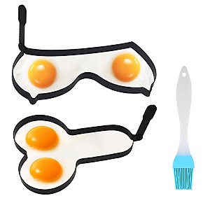 2-Pack Egg Fryer, Egg Fryer for Frying Eggs, Funny Cooking Gadgets Egg Pancake Cooking Tool with Foldable Handle, Professional Non-Stick Egg Ring with 1 Silicone Basting Brush
