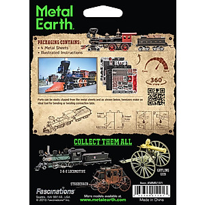 Fascinations Metal Earth Wild West 4-4-0 Locomotive 3D Metal Model Kit Bundle with Tweezers