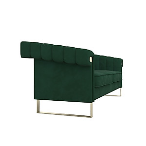 MGH Modern Velvet Sofa,Channel Tufted Velvet Sofa Couch with Stainless Steel Base and Comfortable Cushion,83.86“ Lx 30.71“ Wx 30.51“ H (Green)