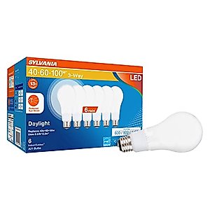 Sylvania Reduced Eye Strain A21 LED Light Bulb, 3-Way 40W / 60W / 100W, 13 Year, Dimmable, Frosted, 5000K, Daylight - 6 Pack (41234)