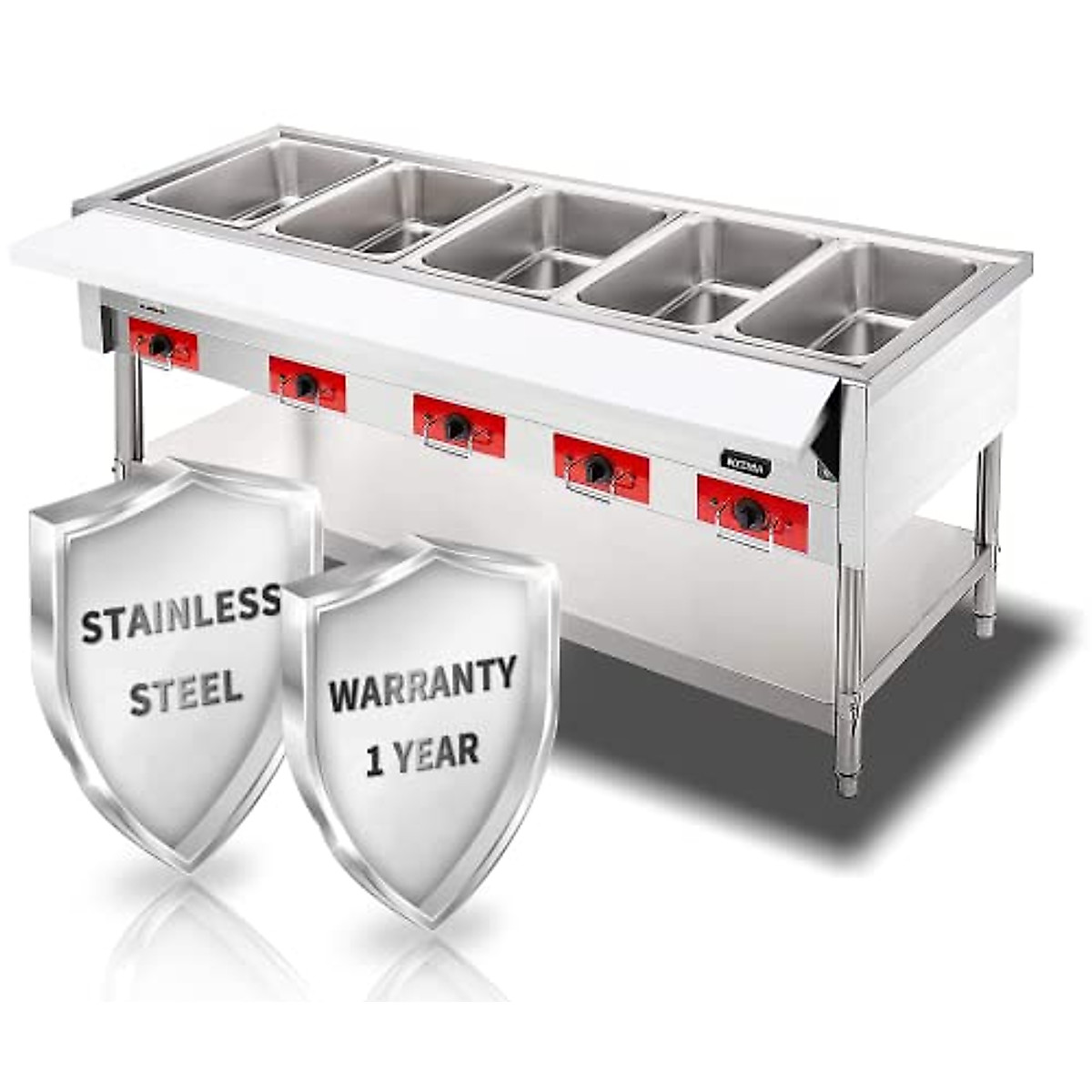 KITMA 5 Open Well Electric Steam Tables - 240 V Warmer Food Table, 36 Quart Electric Hot Food Warm Table for Buffets and Catering, Warming Control Knobs，Front Serving Area