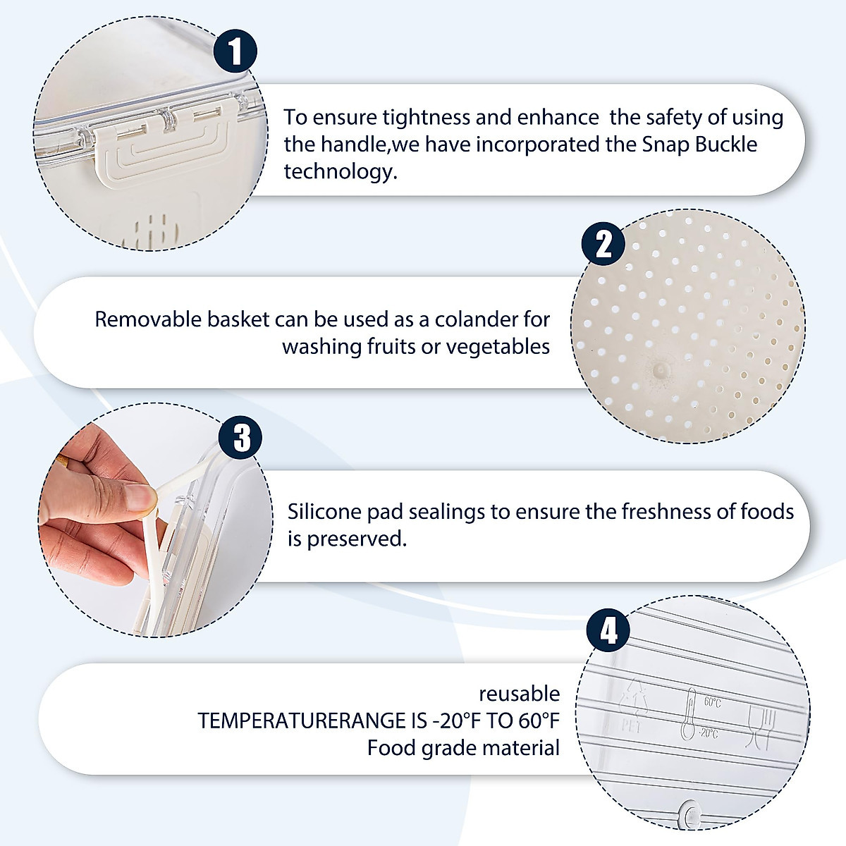 Dingerjar Airtight Fruit Storage Containers for Fridge with Lids & Handle, Refrigerator Organizer Bins, with 4 Removable Colanders, Food, Vegetable Fresh Produce Saver