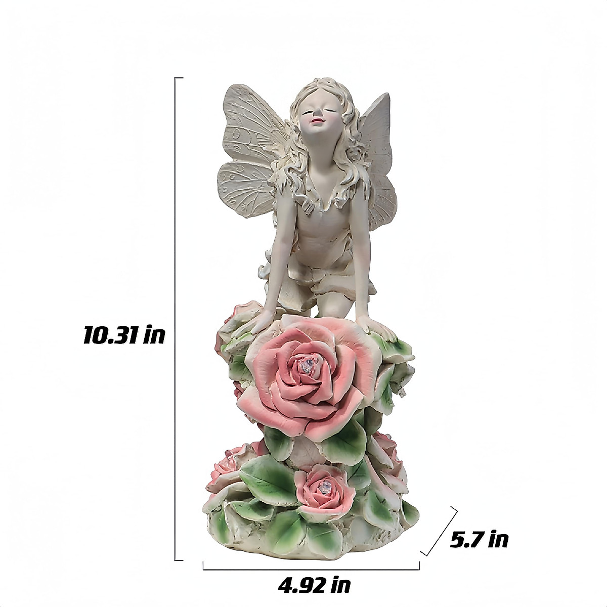 JOEL Solar Garden Statues - Outdoor Garden Decor - Rose Fairy Figurine with 4 Waterproof LED Lights - Angel Art Home Decoration for Yards/Lawn- Unique Housewarming Birthday Gift for Women,Mom,Grandma