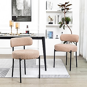 DYHOME Kitchen Chairs Mid-Century Modern Dining Chairs Set of 2, Kitchen Dining Room Chairs, Boucle Upholstered Wishbone Dining Chair, Camel Color
