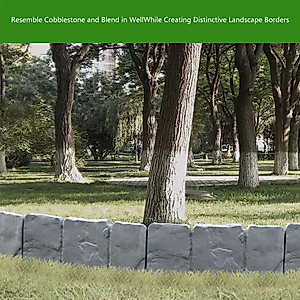 10 Pcs Garden Border Grey Stone Effect Lawn Edging Plastic Plant Fence Plastic Hammer in Plant Lawn Border Support Structures for Flower Bed Grass Bordering