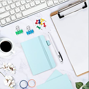 feela 15 Pack Pocket Small Notebooks Bulk, Mini Cute Notepads Hardcover College Ruled Lined Journals with Pen Holder for School Business Memos, with 15 Black Pens, 3.5”x 5.5”, A6, Sky Blue