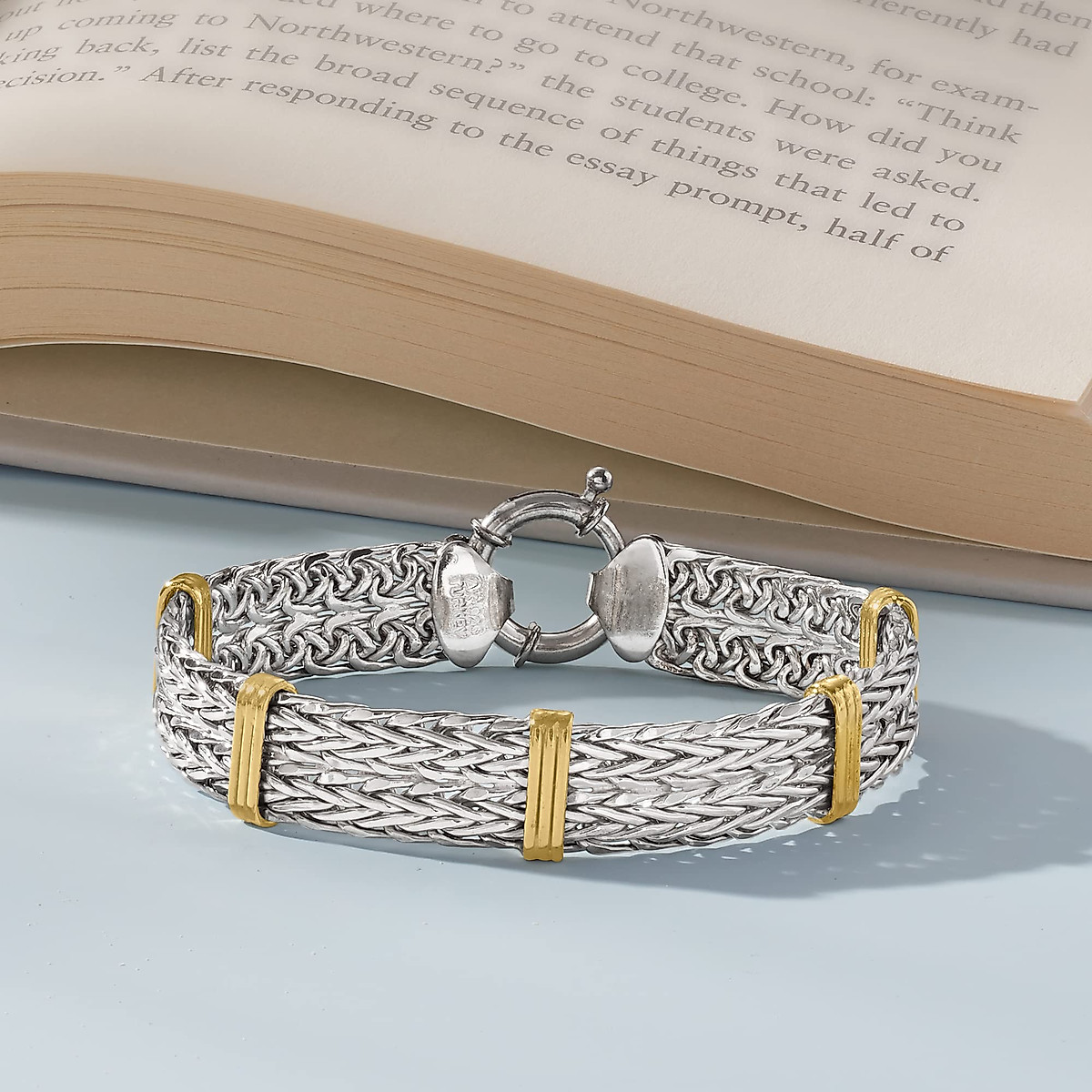 Ross-Simons Two-Tone Sterling Silver Wheat-Link Bracelet. 7 inches