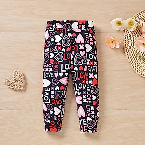 HINTINA Infant Baby Girls Valentine's Day Outfit Ruffle Long Sleeve Tunic Drees Top Love Heart Pants Headband 3PCS Clothes Set(White,6-12M)