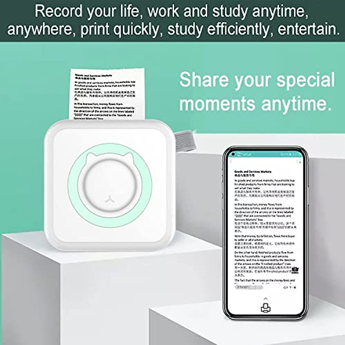 Instaproud - Portable Sticker Printer, Mini Printer Portable Bluetooth-Compatible Photo Printer with 10 Rolls Paper, Thermal Photo Printer for Photos, Diaries, Memos, Study Notes (10PCS)