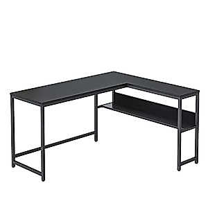 CubiCubi L Shaped Desk, 55.1 inch Corner Computer Desk with Storage Shelves, Study Writing Table Workstation with Open Shelves for Home Office, Black