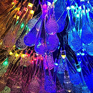 Lemontec 2-Pack Solar String Lights 20 Feet 30 LED Water Drop Solar Fairy Waterproof Lights for Garden, Patio, Yard, Home, Parties, Multi Color
