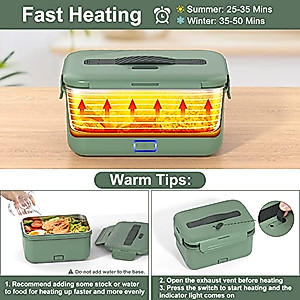 Vabaso Electric Lunch Box Food Heater, 60/80/100W Heated Lunch Box for Adults Car/Truck Home/Work, 1.8L/61oz Food Warmer Heating Lunch Box with Removable Stainless Steel Container, 12V/24V/110V220V