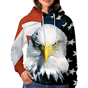 RAISEVERN Men and Women Novelty Fleece Hoodies Flag Printed 80s Pullover Athletic Sweaters Long Sleeve Fleece Hooded Sweatshirts Red White