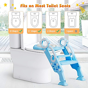 BABY JOY Kids Portable Potty Training Toilet Seat w/Step Stool Ladder, Foldable Adjustable Toddler Toilet Training Seat Chair with Non-Slip Pads and Soft Cushion Seat, for Boys Girls Toddlers (Blue)