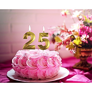 Gold 25th & 52nd Birthday Candles,Gold Number 25 52 Cake Topper for Birthday Decorations Party Decoration