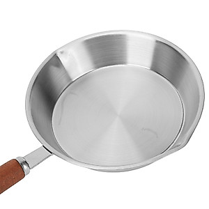 Diydeg Stainless Steel Frying Pan, Cookware, Even Heat Distribution, Wooden Ergonomic Handle Skillet, Compatible with Induction Stoves, Gas Stoves, Ceramic Stoves and Oven (16CM)