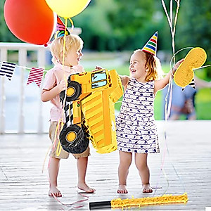 Construction Dump Truck Pinata Bundle Construction Pinata with Blindfold and Bat Construction Party Supplies Tractor Excavator Pinatas for Boy Kids Construction Birthday Party Decorations (Dump Truck)