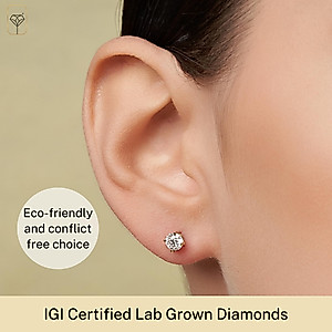 MAX + STONE IGI Certified 1/2 Carat Lab Grown Diamond Stud Earrings in 14k Real Yellow Gold with 4-Prong Setting