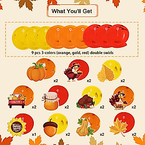 DERAYEE 30Pcs Thanksgiving Party Hanging Decorations, Thansgiving Hanging Swirls Maple Leaves Turkey Pumpkin Foil Ceiling Swirls for Home Office Classroom Autumn Harvest Decor