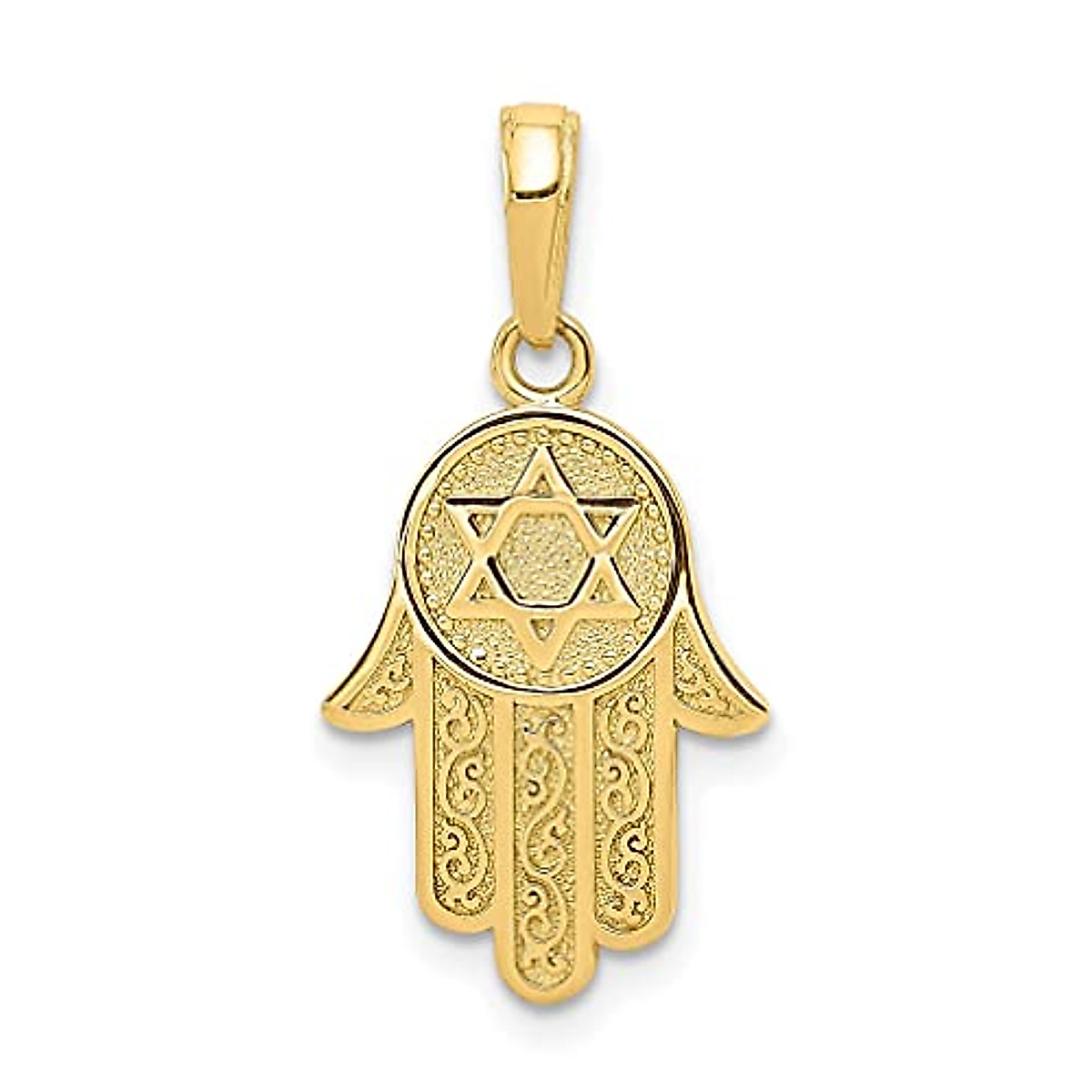 14K Yellow Gold Jewish Hand of God Star David Magen Necklace Judaica Religious Pendant Israel Charm 25mm x 12mm Only