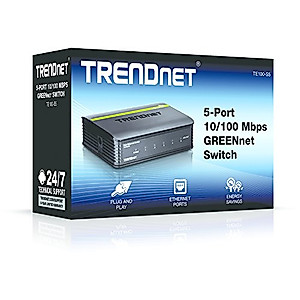 TRENDnet 5-Port Unmanaged 10/100 Mbps GREENnet Ethernet Desktop Plastic Housing Switch, 5 X 10/100 Mbps Ports, 1Gbps Switching Capacity, TE100-S5