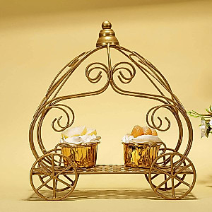 Tableclothsfactory 11" Gold Cinderella Pumpkin Carriage Centerpiece, Decorative Princess Carriage