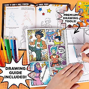 Made By Me Manga Artist Set, How to Draw Anime, Create 2 Comic Books, Great Gifts for Anime Enthusiasts, Awesome Art Kit, Drawing Kit Arts & Crafts for Kids, Great Addition to Anime Collection