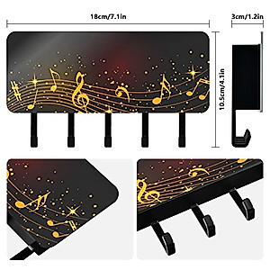 Musical Notes Key Holder for Wall Decorative Key Hanger Racks with 5 Hooks Easy Install Mail Holder for Wall Mount for Home Decor Hallway Kitchen Office Farmhouse