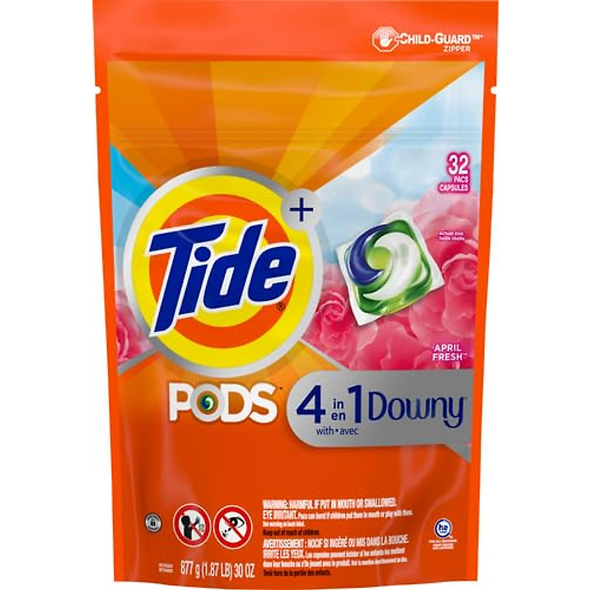 Tide PODS Downy HE Turbo Laundry Detergent Pacs, April Fresh Scent, 32 Count Bag
