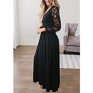 Zattcas Women's Vintage Lace Long Sleeve Faux Wrap V Neck Evening Party Maxi Dress Black XX-Large