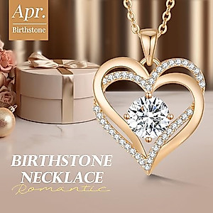 LOUISA SECRET Birthstone Necklace for Women, 925 Sterling Silver Pendant Necklace, 19inches Forever Love Heart Necklace, Rose Gold-Plated Necklace Jewelry Anniversary Birthday Gift for Women Wife Girl