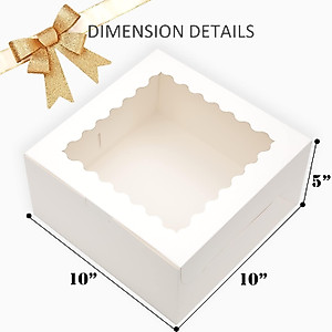 Bakepacker 36pcs 10x10x5 inches Cake Boxes with Window 18-Packs 10 Inch White Bakery Boxes (18 Cake Boxes +18 Cake Boards+10 Meters Silk Ribbon Includes Included)