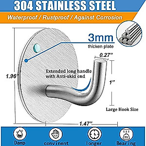 Heavy Duty Self Adhesive Hooks 8 Pack Bathroom Towel Hook Without Nails Metal Sticky Hooks for Hanging Coat Clothes Shower Hat, Stick on Wall Closet Kitchen Hooks, Durable, Stainless Steel
