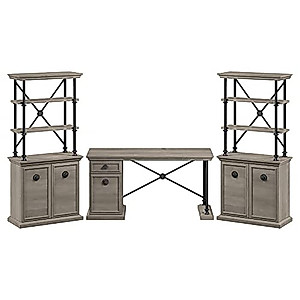 Bush Furniture Coliseum Designer Desk Set with Office Chair, 60W, Driftwood Gray