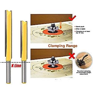 Yakamoz 2Pcs 1/4-Inch Shank Long Straight Router Bit Set Double Flute Straight Bits Wood Milling Cutter Woodworking Tools with 2" & 3" Cutting Height, 3/8" Cutting Dia.