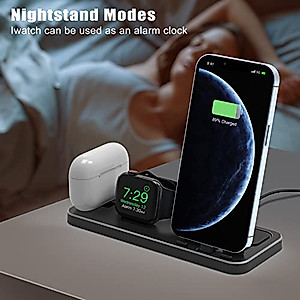 3 in 1 Charging Station for Multiple Devices Apple Portable Charging Stand for Apple Watch iPhone and AirPods Build-in Charger Charging Dock Holder for iPhone with Adapter and Cable (Black)