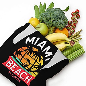 Miami Beach Florida Canvas Shoulder Tote Bags Reusable Handbags Shopping Bag For Daily Women Or Men