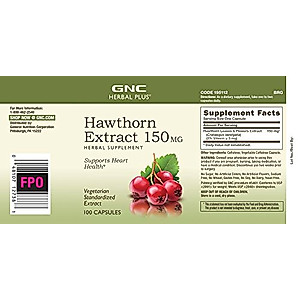 GNC Herbal Plus Hawthorn Extract 150mg, 100 Capsules, Supports Heart Health