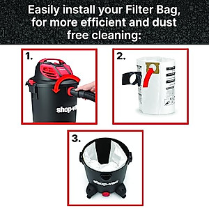 Shop-Vac 9066233, Disposable Collection Filter Bags, Fits 10-14 Gallon Tanks, White, Vacuum Filter Bags, Dry Pick Up Only, (3 Pack)