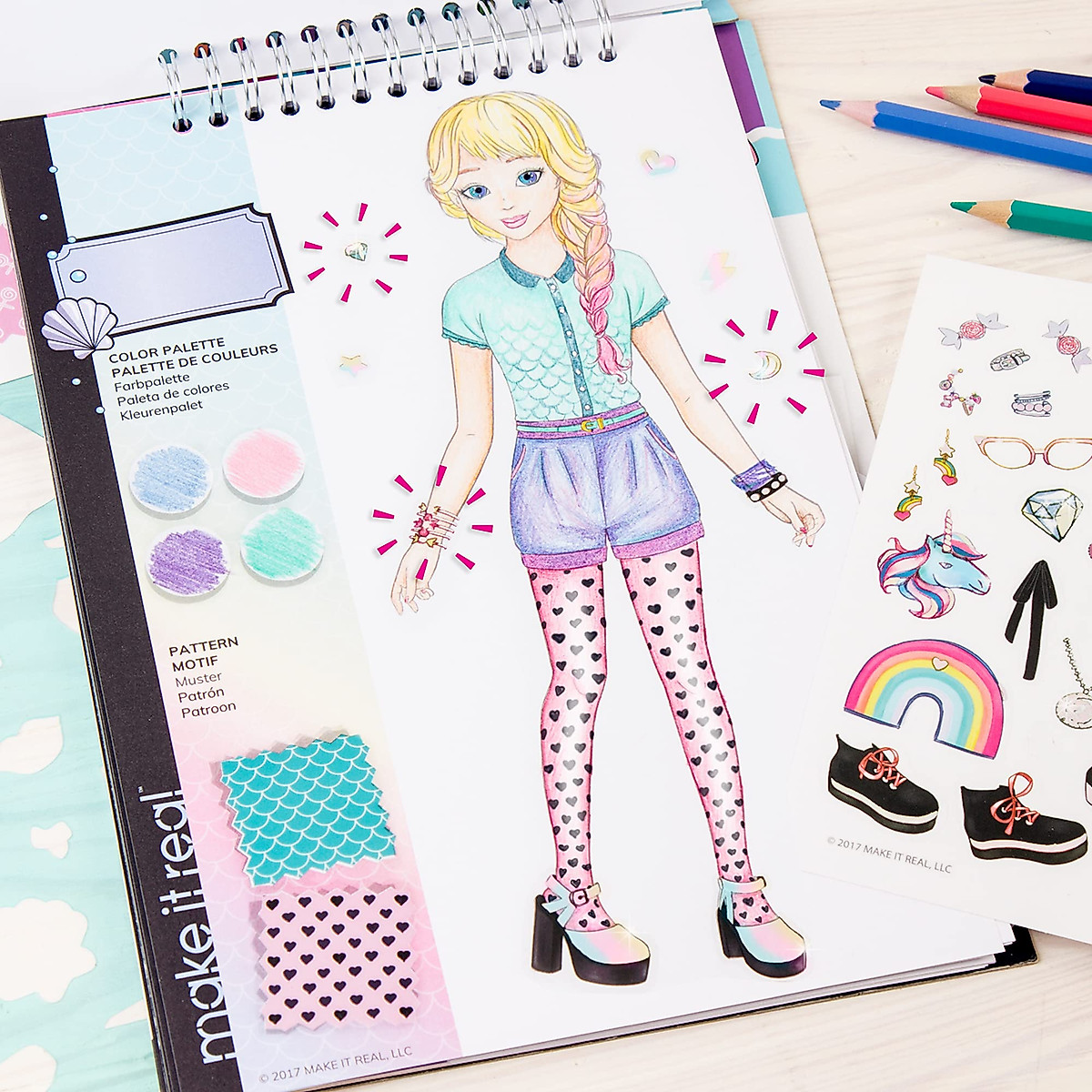 Make It Real Fashion Design Sketchbook for Girls - Pastel Pop Kit with 105 Stickers, Stencils, Design Guide - Pastel & Rainbow-Themed Fashion, Creative Gift Kids Ages 6+, Develops Real-World Skills