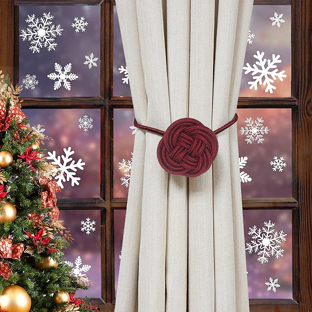 HIASTRA Strong Magnetic Curtain Tiebacks, 4 Pack Curtain Tie Modern Window Decorative Tie Backs for Curtains Rope Outdoor Holder for Sheer Blackout Drapes, Burgundy